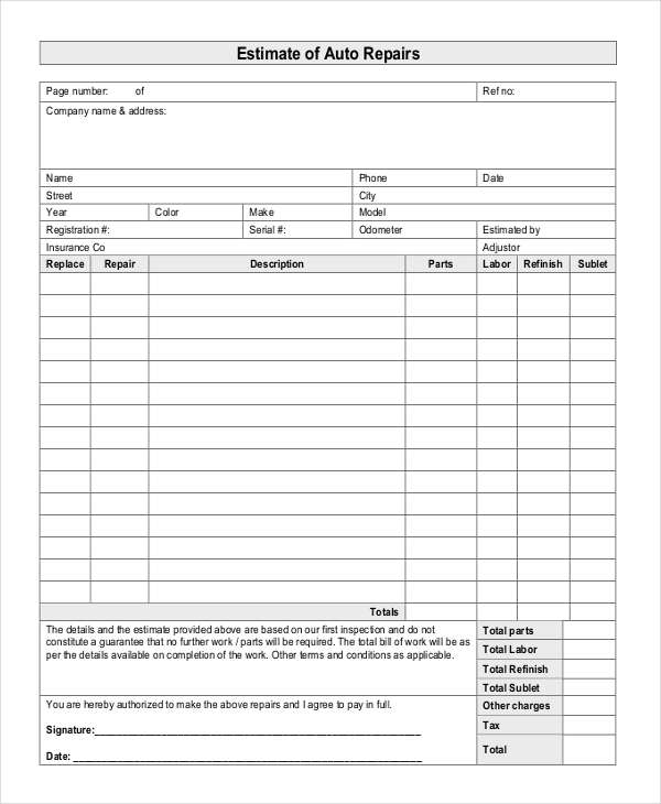 Free Auto Repair Invoice Template Excel