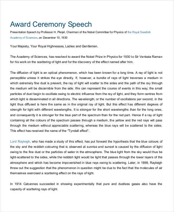 Presentation Speech 4 Examples Format Sample Examples
