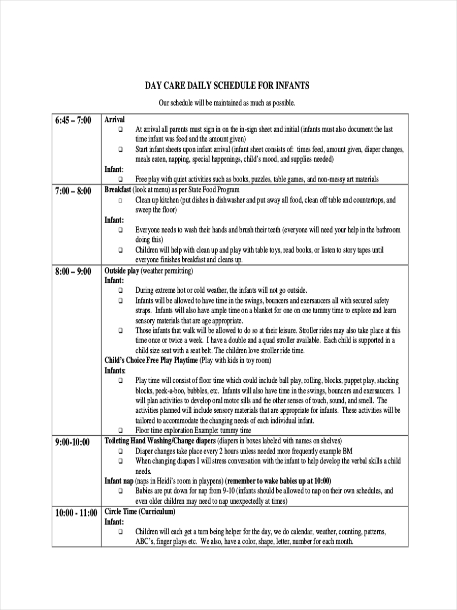 8+ Examples, Daycare Schedule - Format, Pdf, How to Prepare