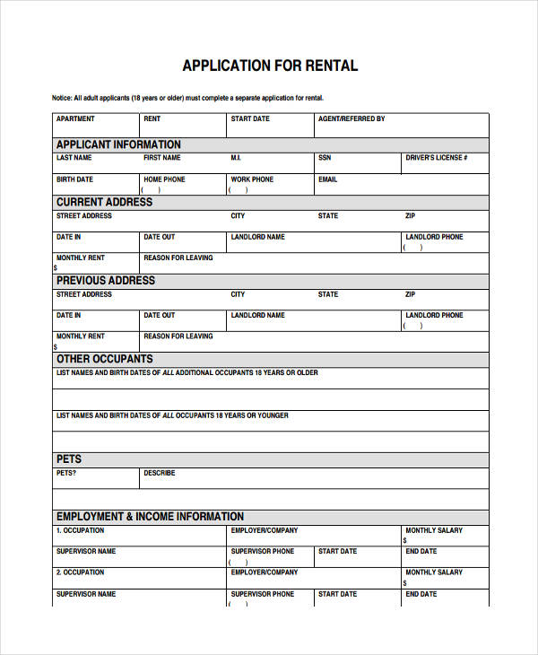 Rental Application Examples - 7+ Samples in PDF | Examples