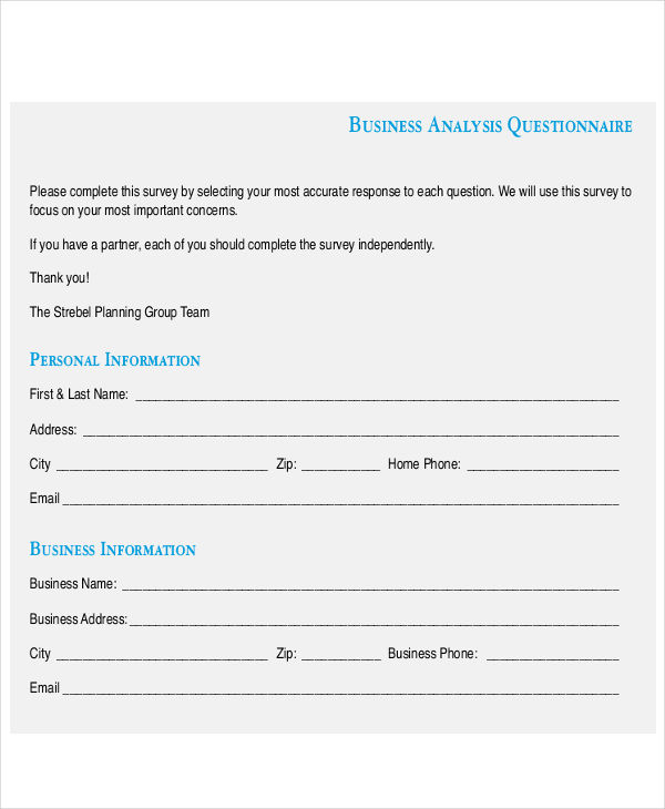 Business Questionnaire - 5+ Examples, Format, Pdf | Examples