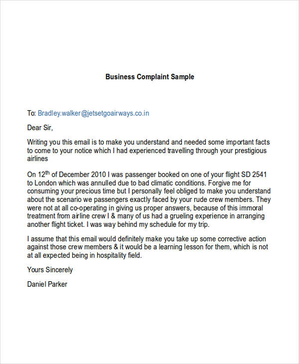 5 Complaint Email Examples Samples DOC 5 Complaint Email Examples Samples DOC