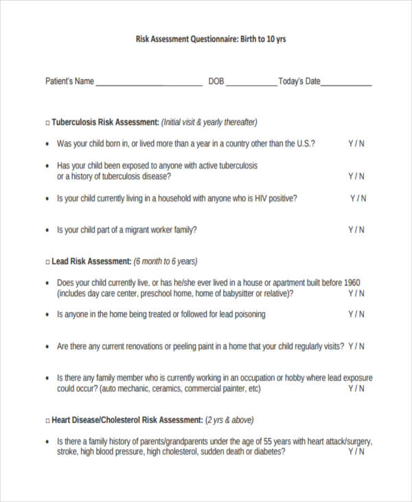 Risk Assessment Questionnaire 9 Examples Format Pdf Examples