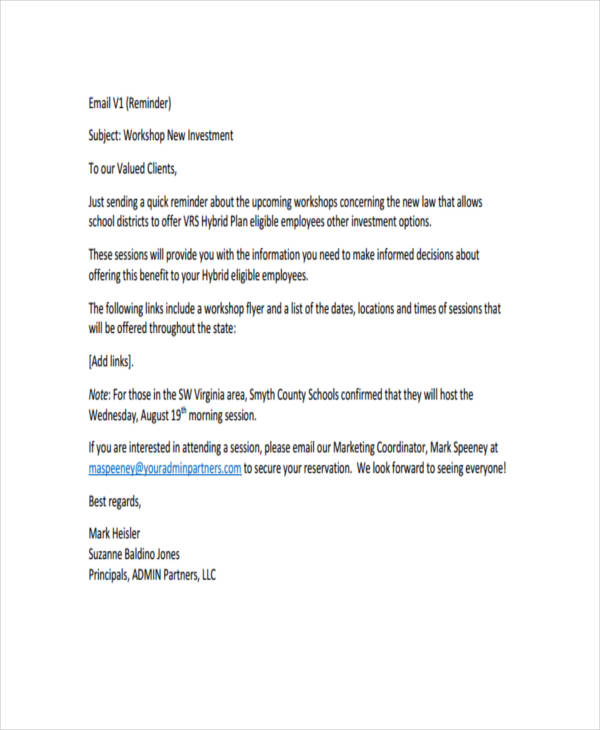 Reminder Email 8 Examples Format Pdf Examples