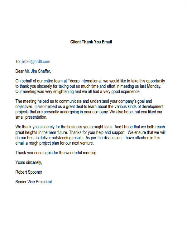 Thank You For Meeting Email Template Great Professional Template