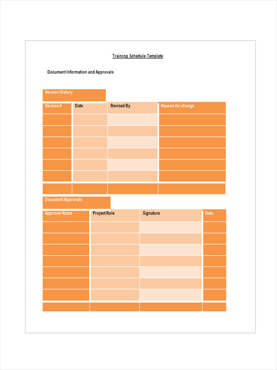 Training Schedule Examples 27 In PDF Docs Sheets Excel MS Word Numbers Pages 