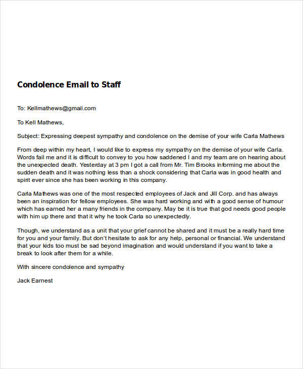 Condolence Email - 6+ Examples, Format, Pdf | Examples
