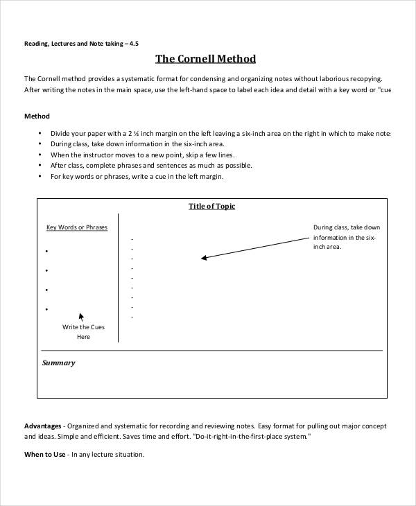 Cornell Note - 14+ Examples, Format, Pdf | Examples