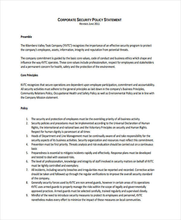 8 Security Statement Examples To Download