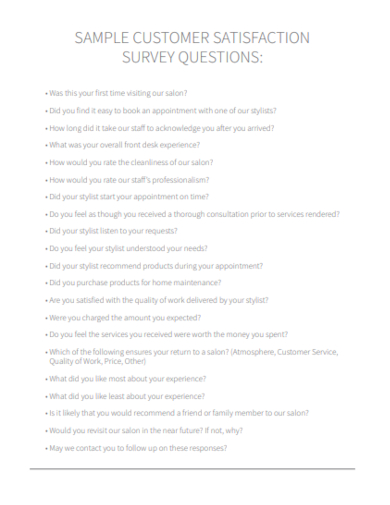 Service Questionnaire - 11+ Examples, Format, Pdf | Examples