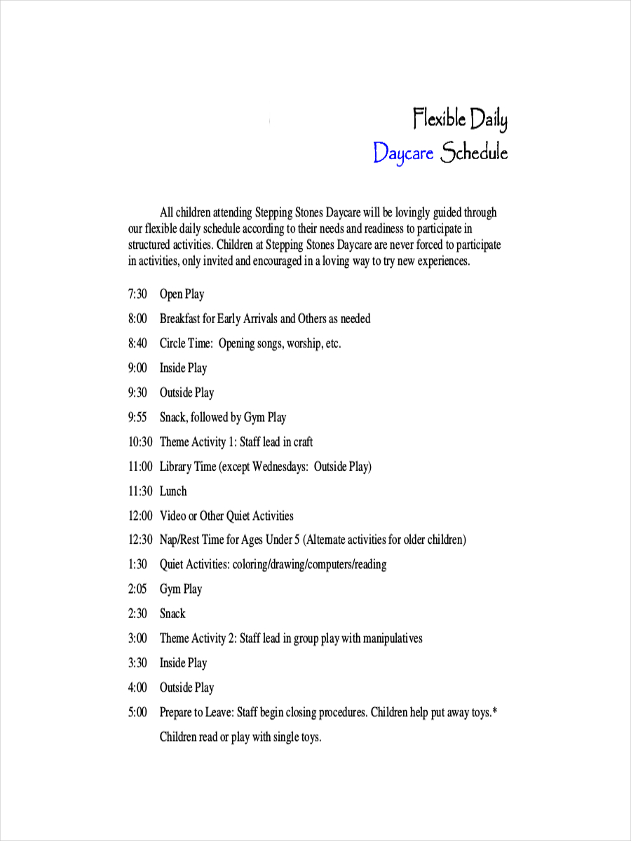 Daycare Schedule 8 Examples Format Pdf Examples Daycare Schedule 8 Examples Format Pdf Examples