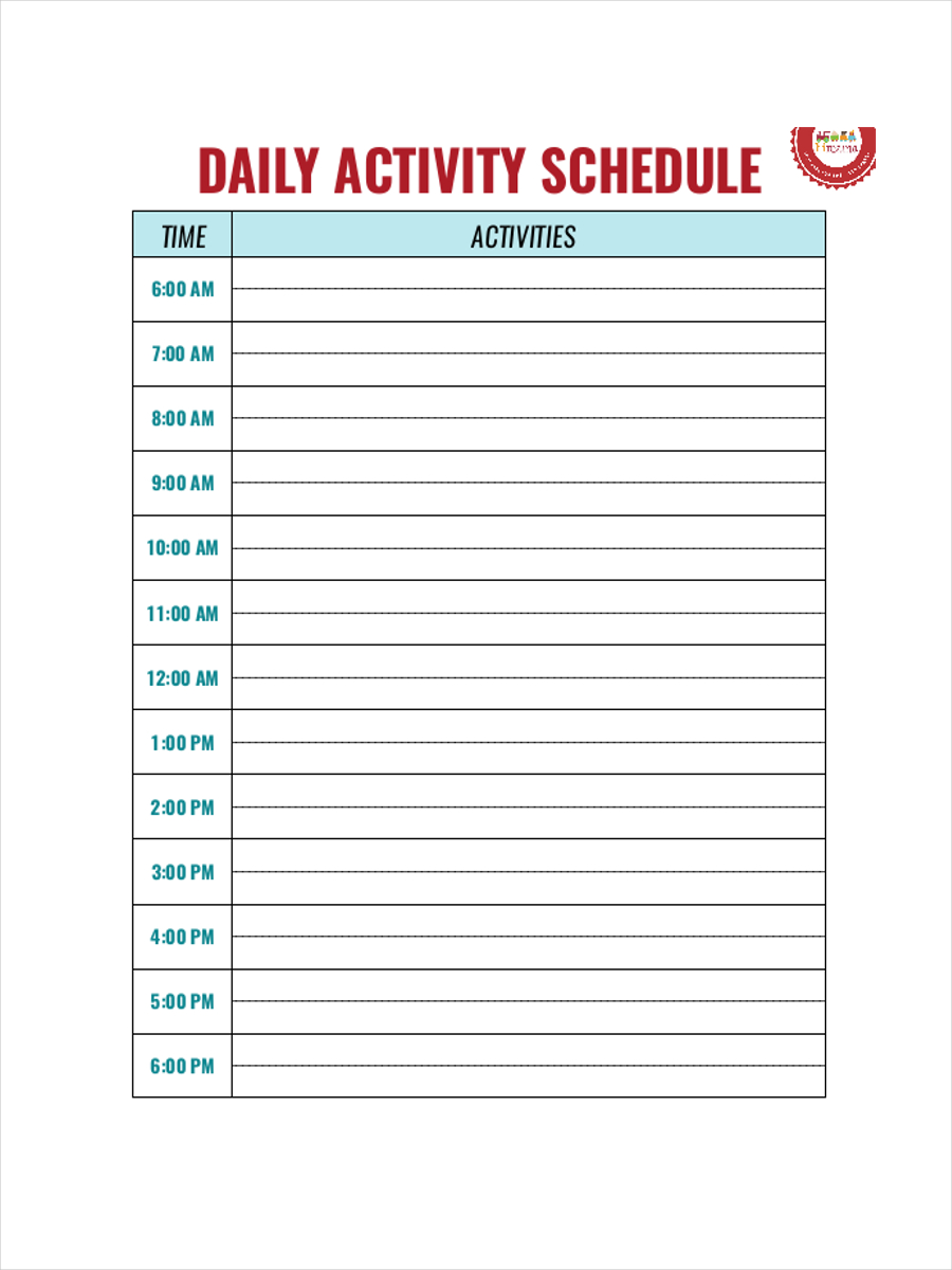 Activity Schedule Template