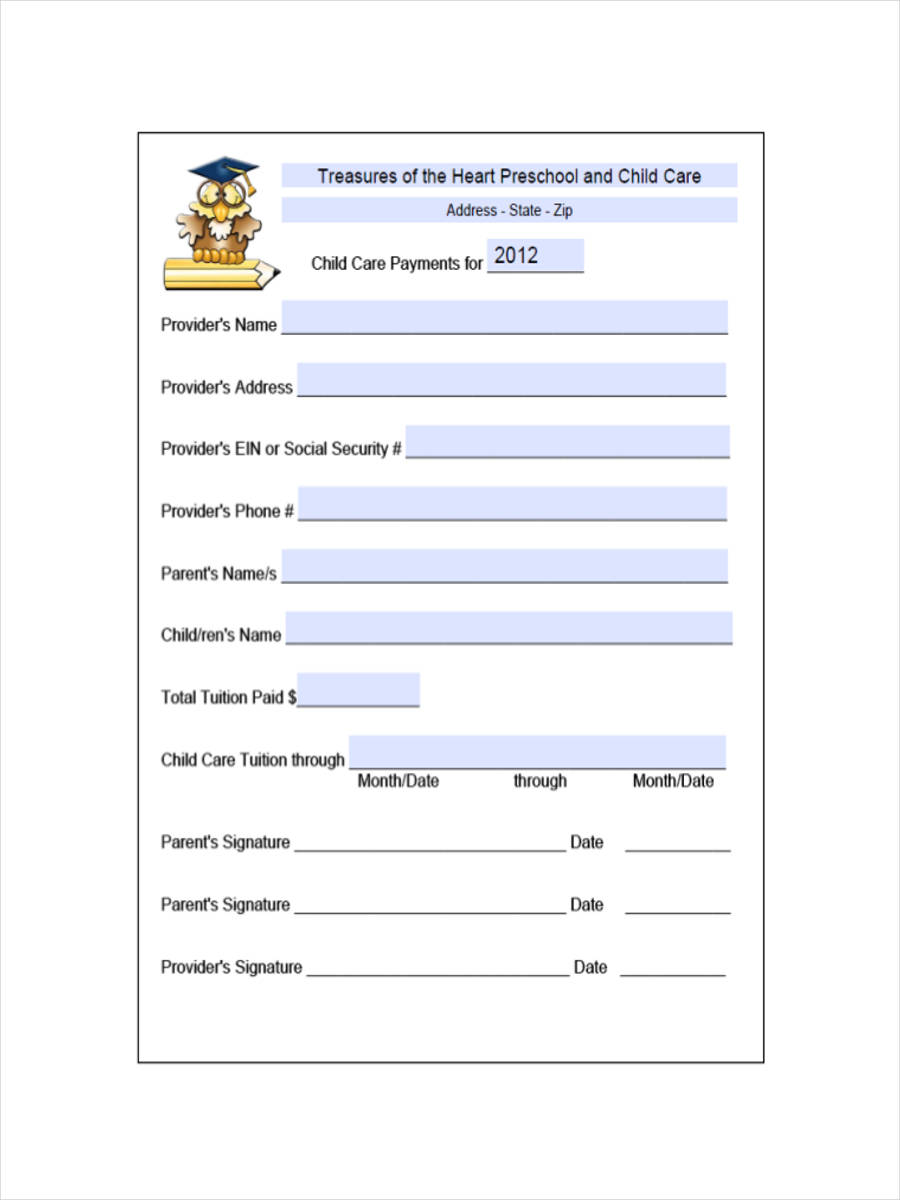 Year End Daycare Receipt Template