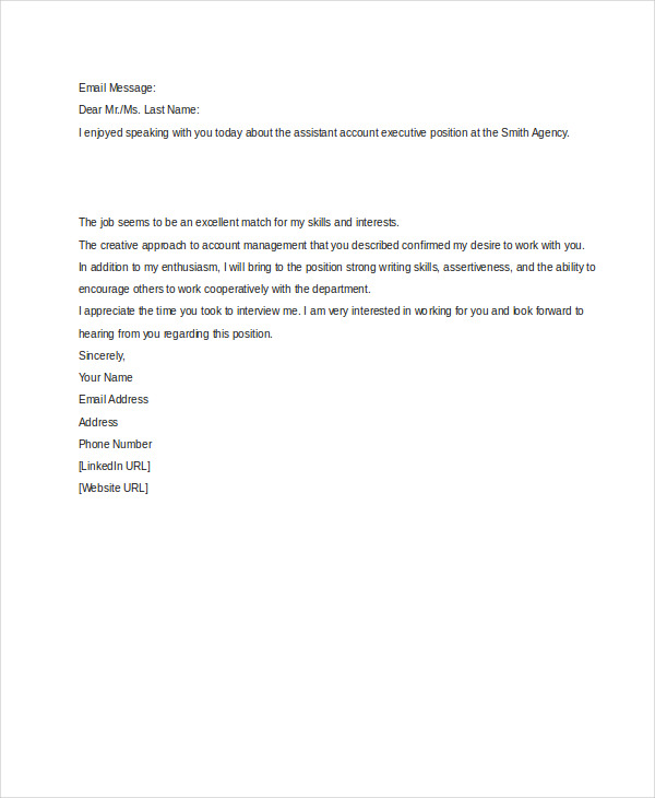 Thank-You Emails After Interview - 4+ Examples, Format, Pdf | Examples