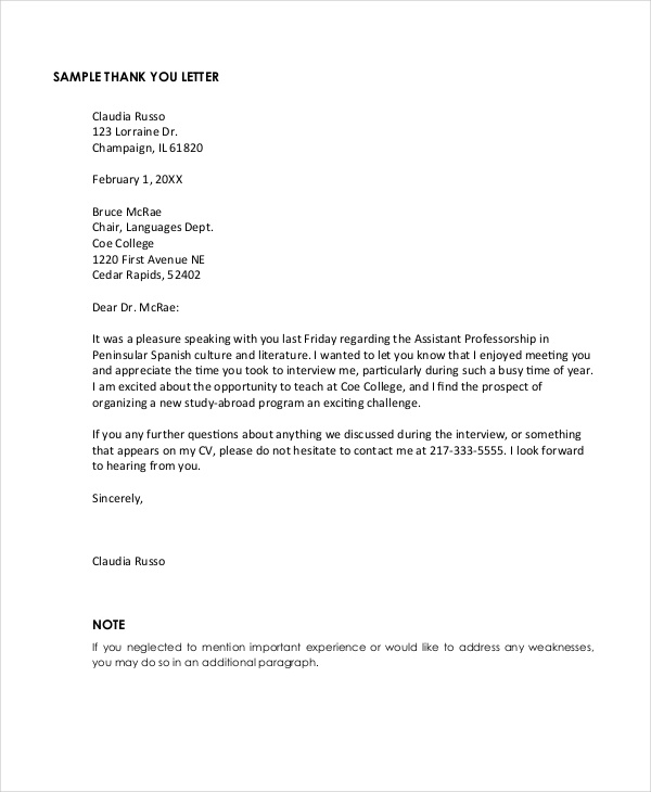 Sample Thank You Letter After Interview Multiple Interviewers Thank You Letter After Interview 