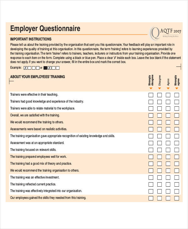 Employee ionnaire Examples