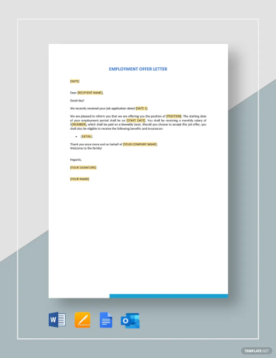Offer Letter Examples - 58+ in MS Word | Pages | Google Docs | Outlook ...