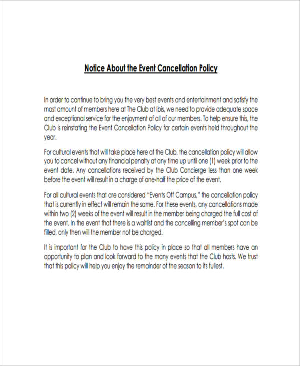Wedding Cancellation Letter