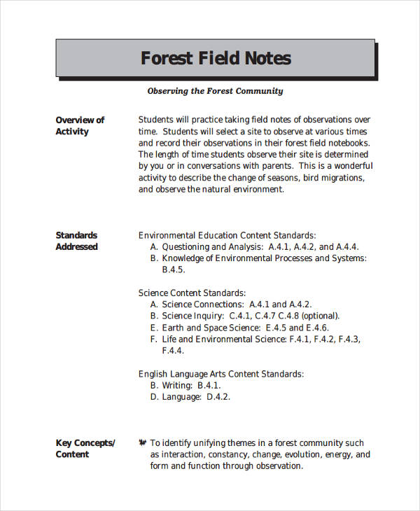 Field Note - 8+ Examples, Format, Pdf | Examples