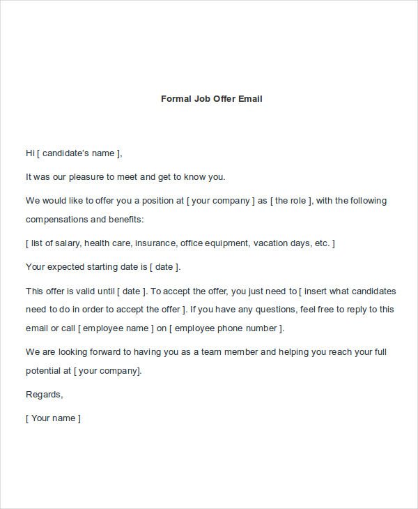Job Offer Email - 7+ Examples, Format, Pdf | Examples