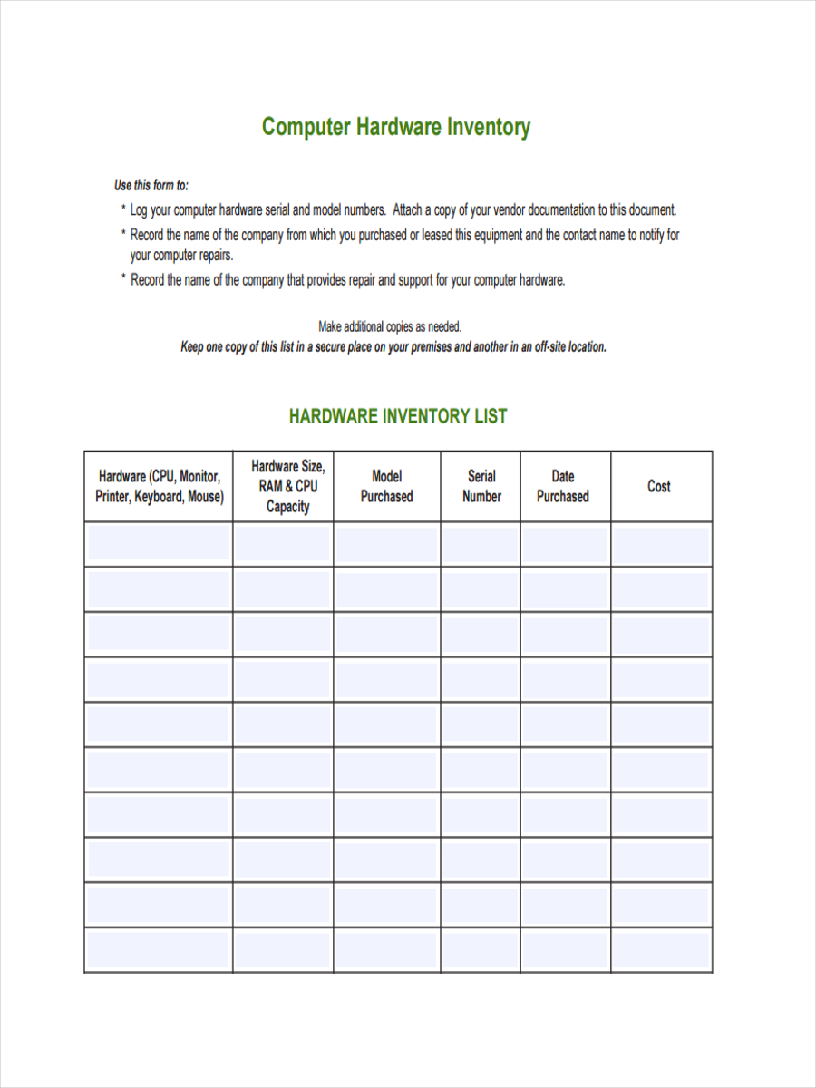 Computer Inventory Template