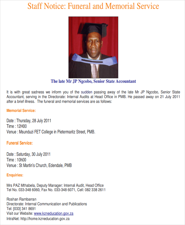 Funeral Notice Examples 3 Samples In PDF Examples