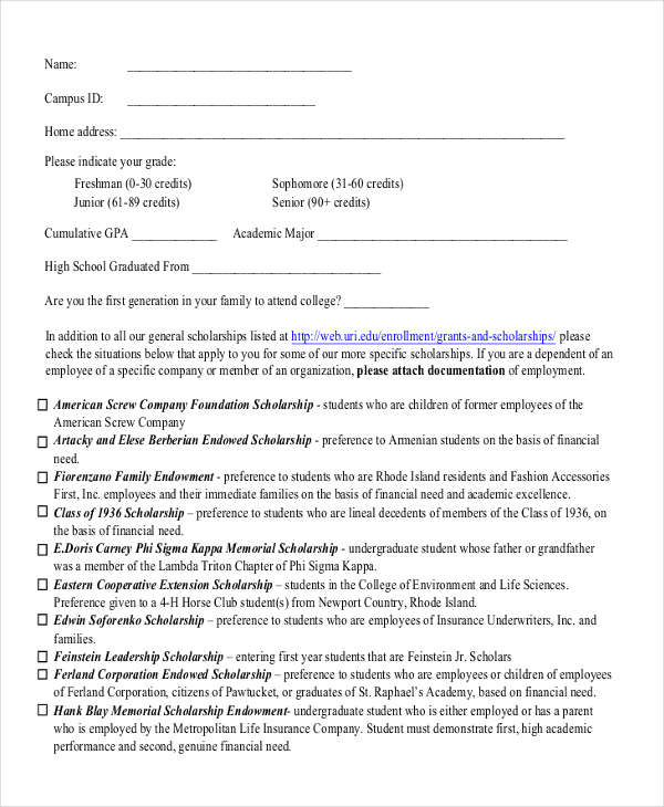 FREE 8 Scholarship Application Examples Samples In PDF DOC Examples