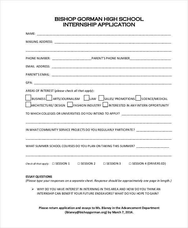Internship Application - 8+ Examples, Format, Pdf | Examples
