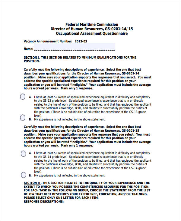 HR Questionnaire - 9+ Examples, Format, Pdf, Tips