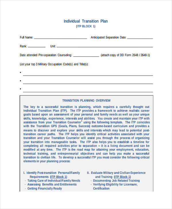 Transition Plan 12 Examples Format Pdf Examples