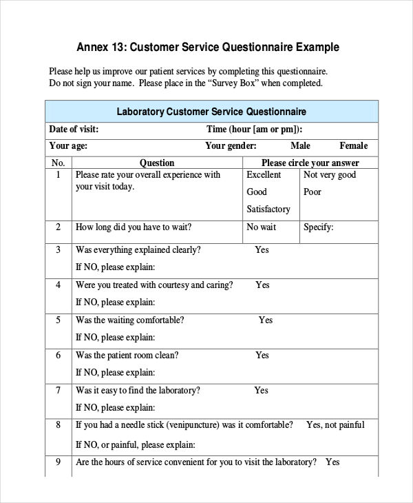 Customer Service ionnaire 7 Examples Format Pdf Examples