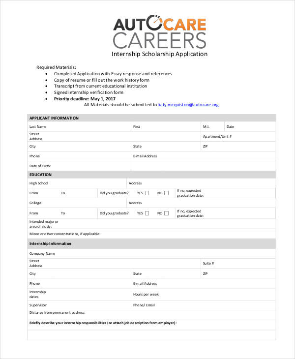 Internship Application - 8+ Examples, Format, Pdf | Examples