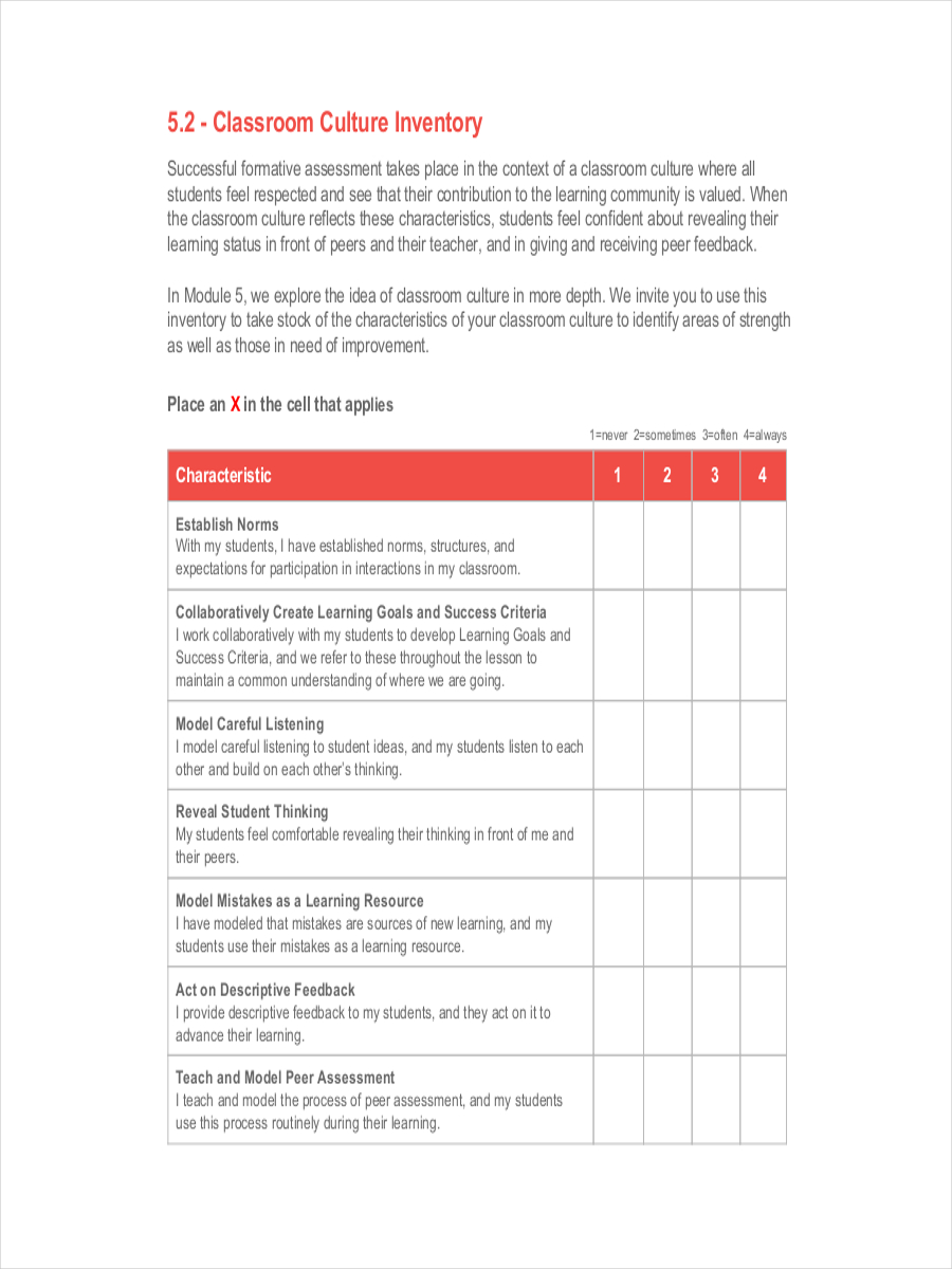 Classroom Inventory - 7+ Examples, Format, Pdf | Examples