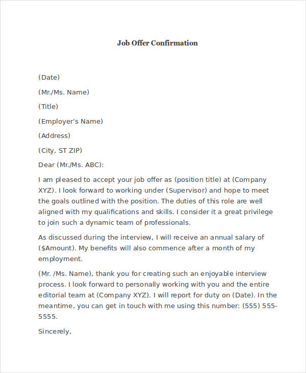 Job Offer Email - 7+ Examples, Format, Pdf | Examples