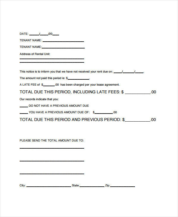 Late Rent Notice 8 Examples Format Pdf Examples