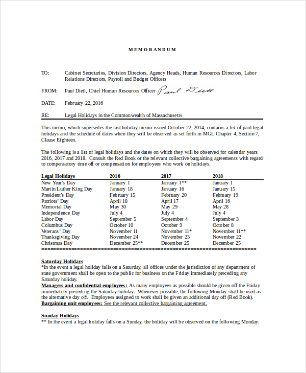 Holiday Memo - 13+ Examples, Format, Pdf | Examples