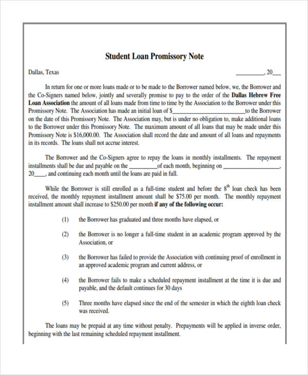 Loan Note 6 Examples Format Pdf