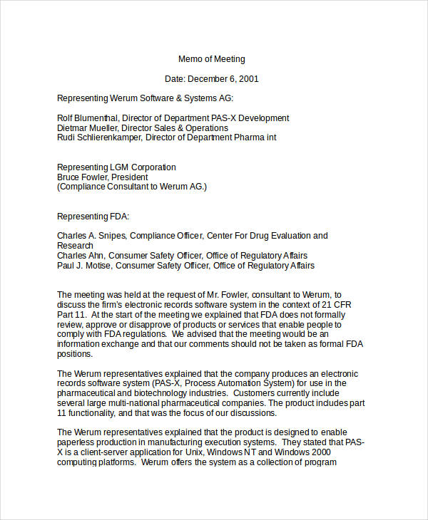 Meeting Memo - 33+ Examples, Format, Pdf | Examples