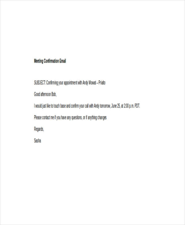 Confirmation Email - 10+ Examples, Format, Pdf | Examples