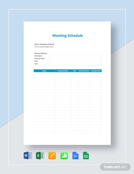 Meeting Schedule Examples - 14+ in Editable PDF | MS Word | Pages ...