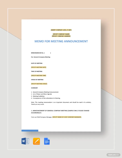 Meeting Memo - 33+ Examples, Format, Pdf | Examples