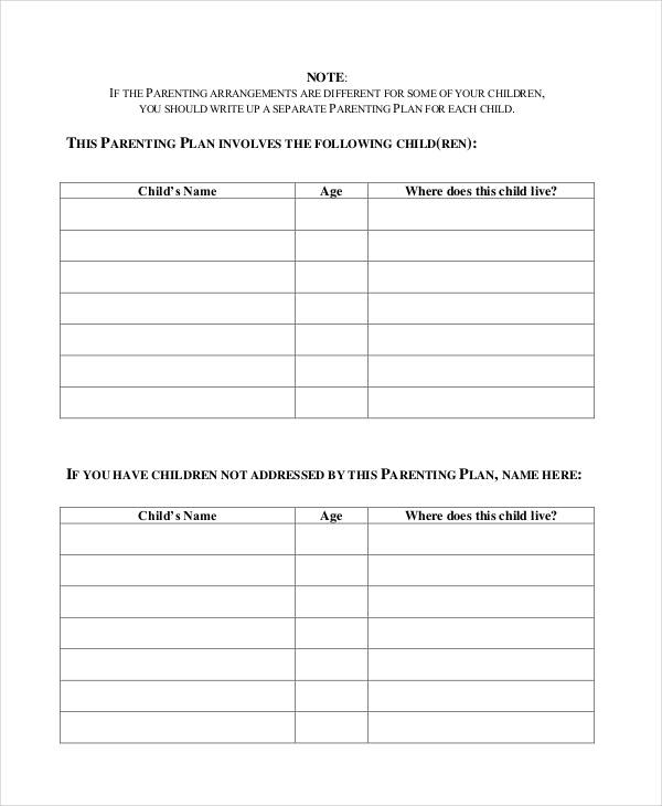 Parenting Plan 6 Examples Format Pdf Examples
