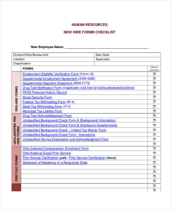 HR Checklist - 31+ Examples, Format, Pdf | Examples