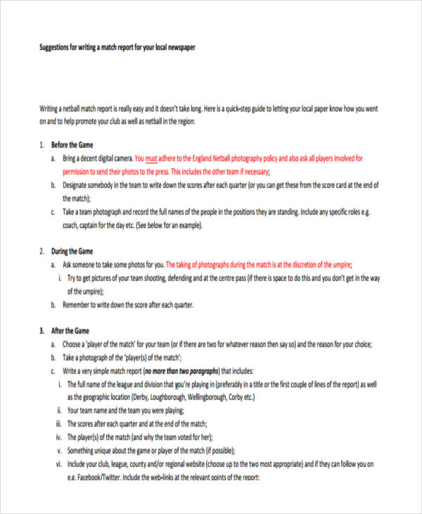 Outstanding How To Write A Netball Match Report On ionnaire Results