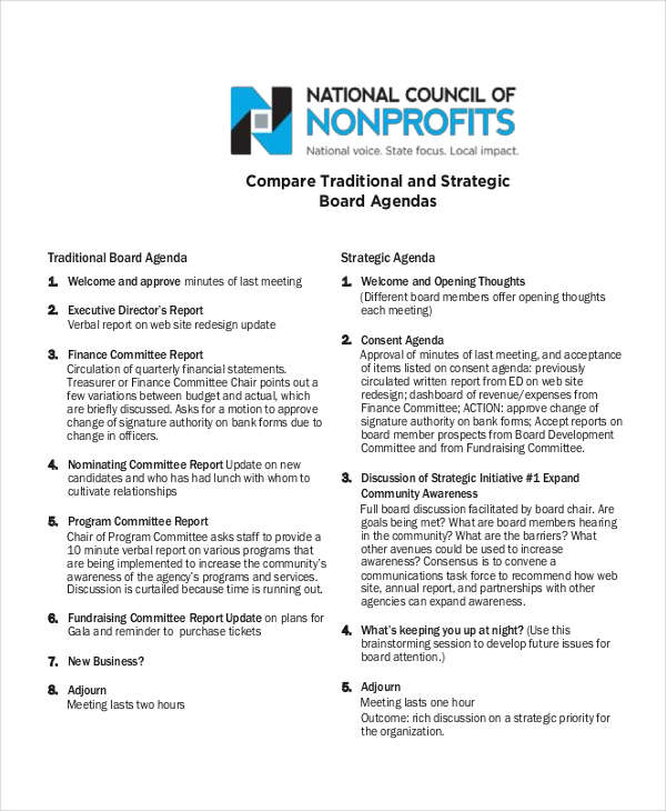 Free Nonprofit Board Meeting Agenda Template DocTemplates