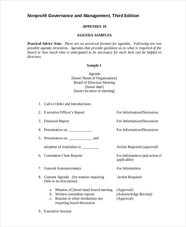 Nonprofit Agenda Sample 6 Examples Format Pdf Examples