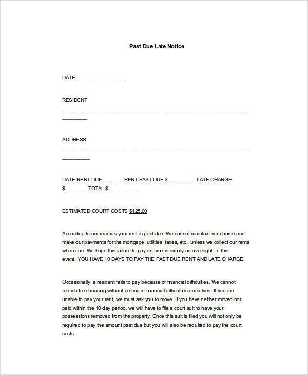 Late Rent Notice - 8+ Examples, Format, Pdf | Examples