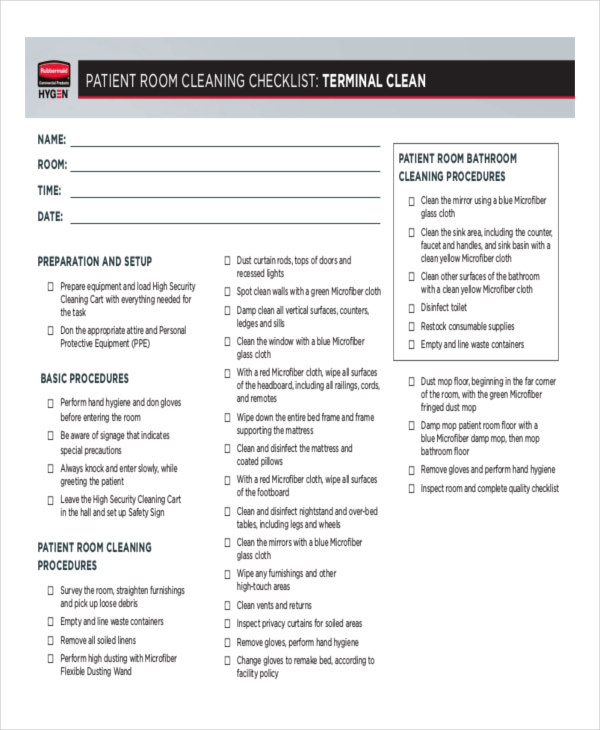 Best Templates Hospital Room Cleaning Checklist Best Templates Hospital Room Cleaning Checklist