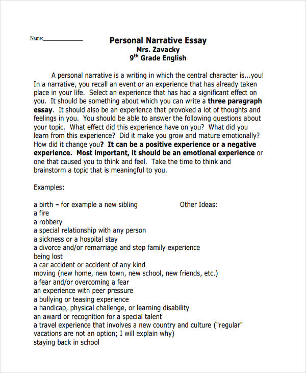 Free Narrative Essay Examples Samples Format Sample Of A Personal 
