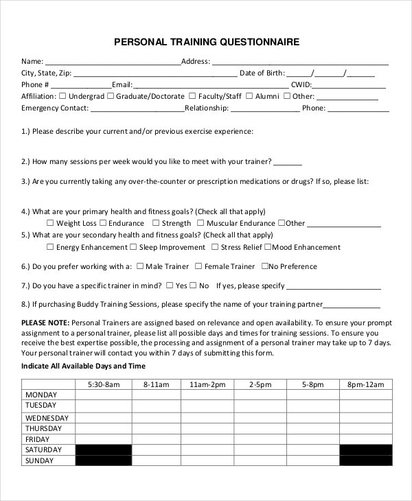 Training Questionnaire - 8+ Examples, Format, Pdf | Examples